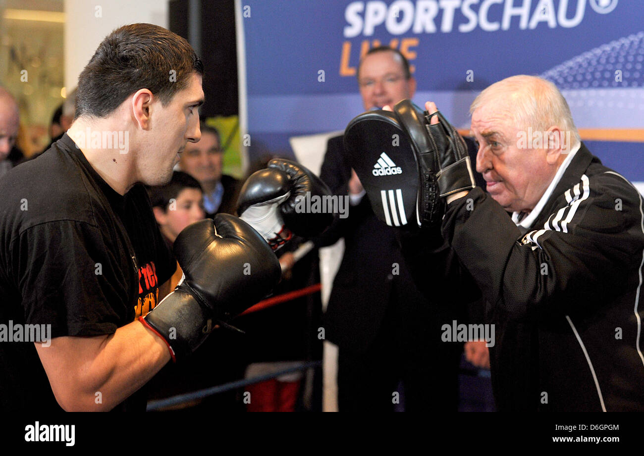 German heavyweight boxer Marco Huck trains with his coach Ulli Wegner ...