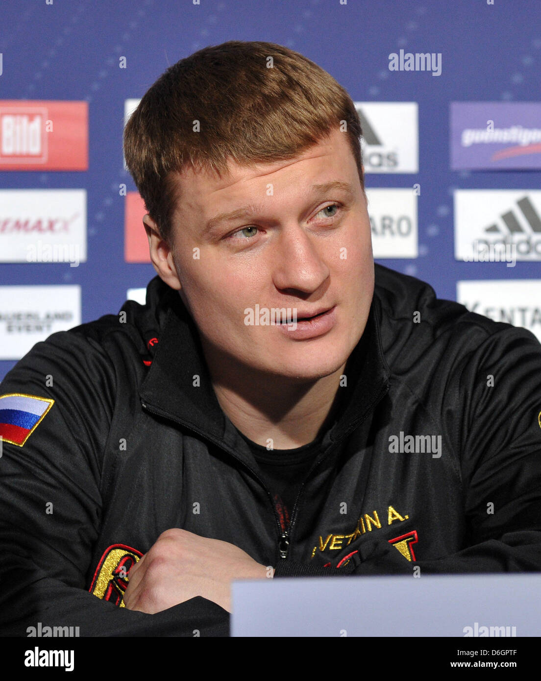 Russian heavy weight boxer Alexander Povetkin talks during a press ...