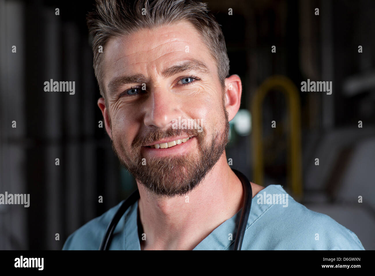 Close up of doctor's smiling face Stock Photo - Alamy