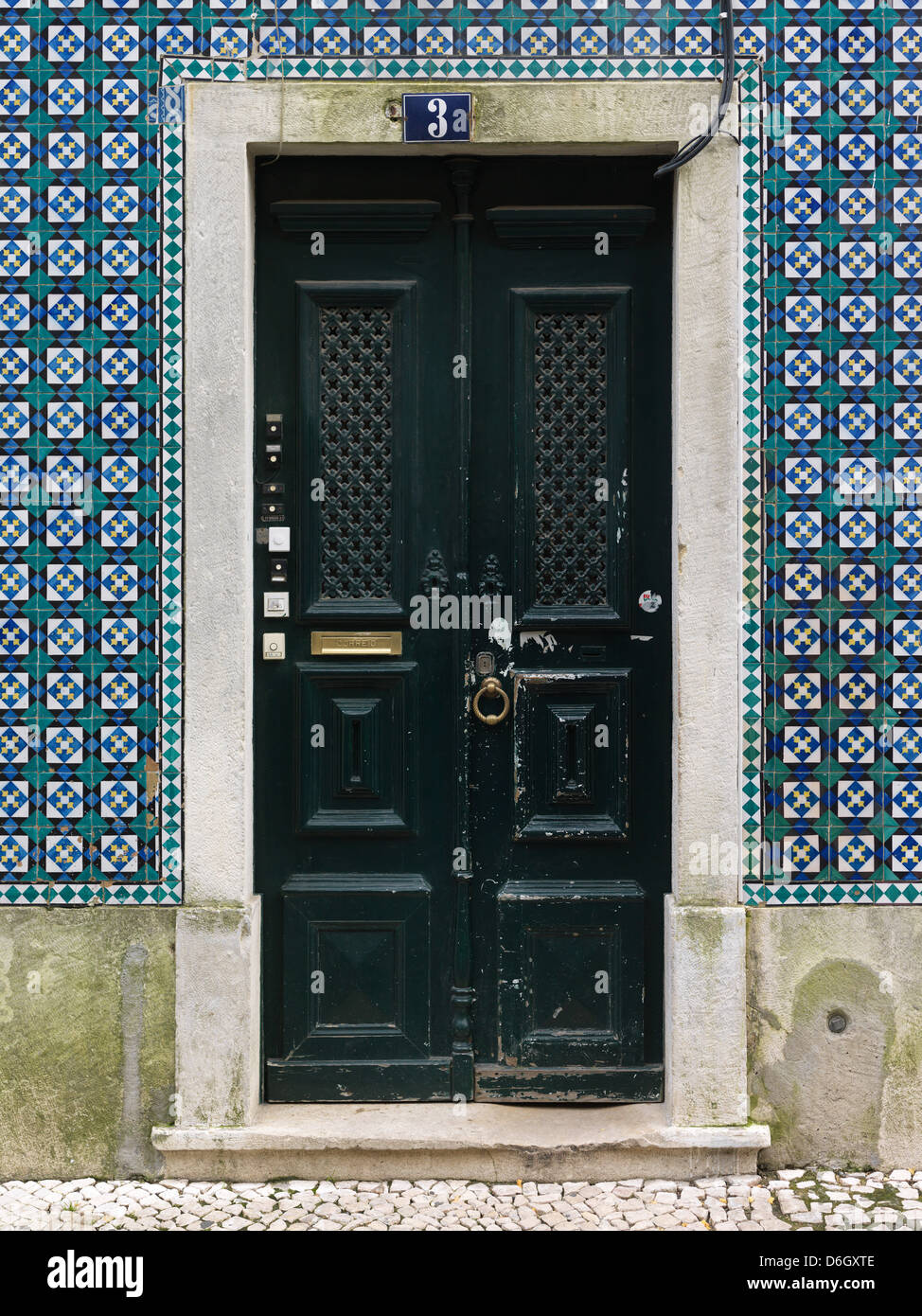 Lisbon, Portugal, windows with typical tiled door Stock Photo - Alamy