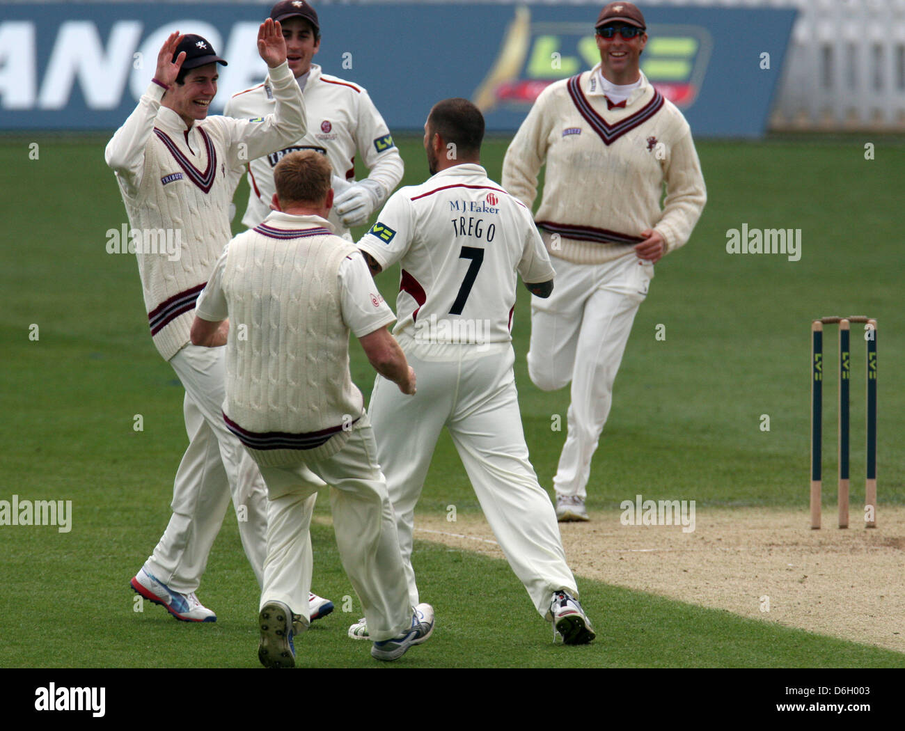 London, UK. 18th April, 2013. Peter Trego of Somerset CCC celebrates ...