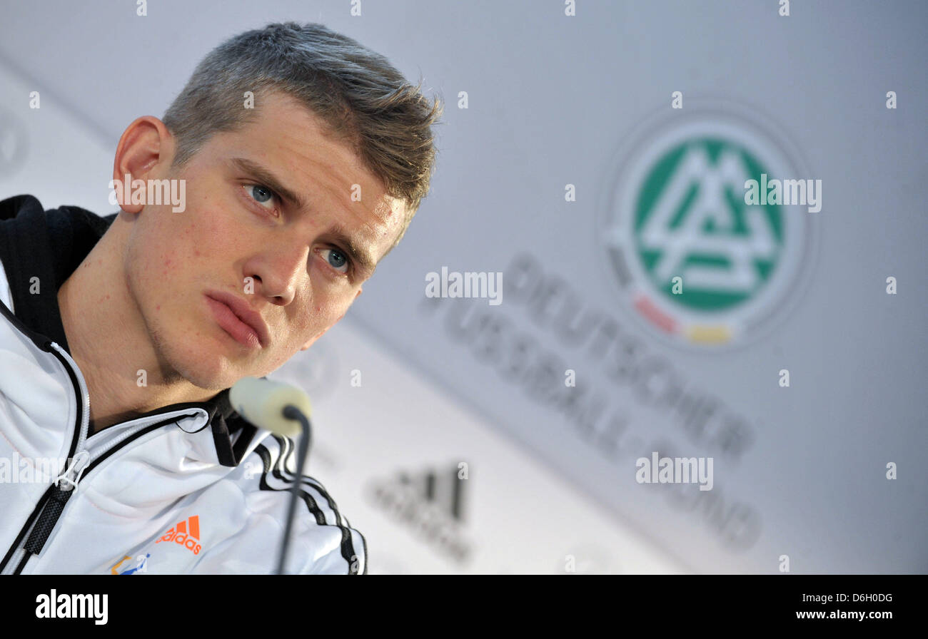 German national player Lars Bender attends a press conference at the ...