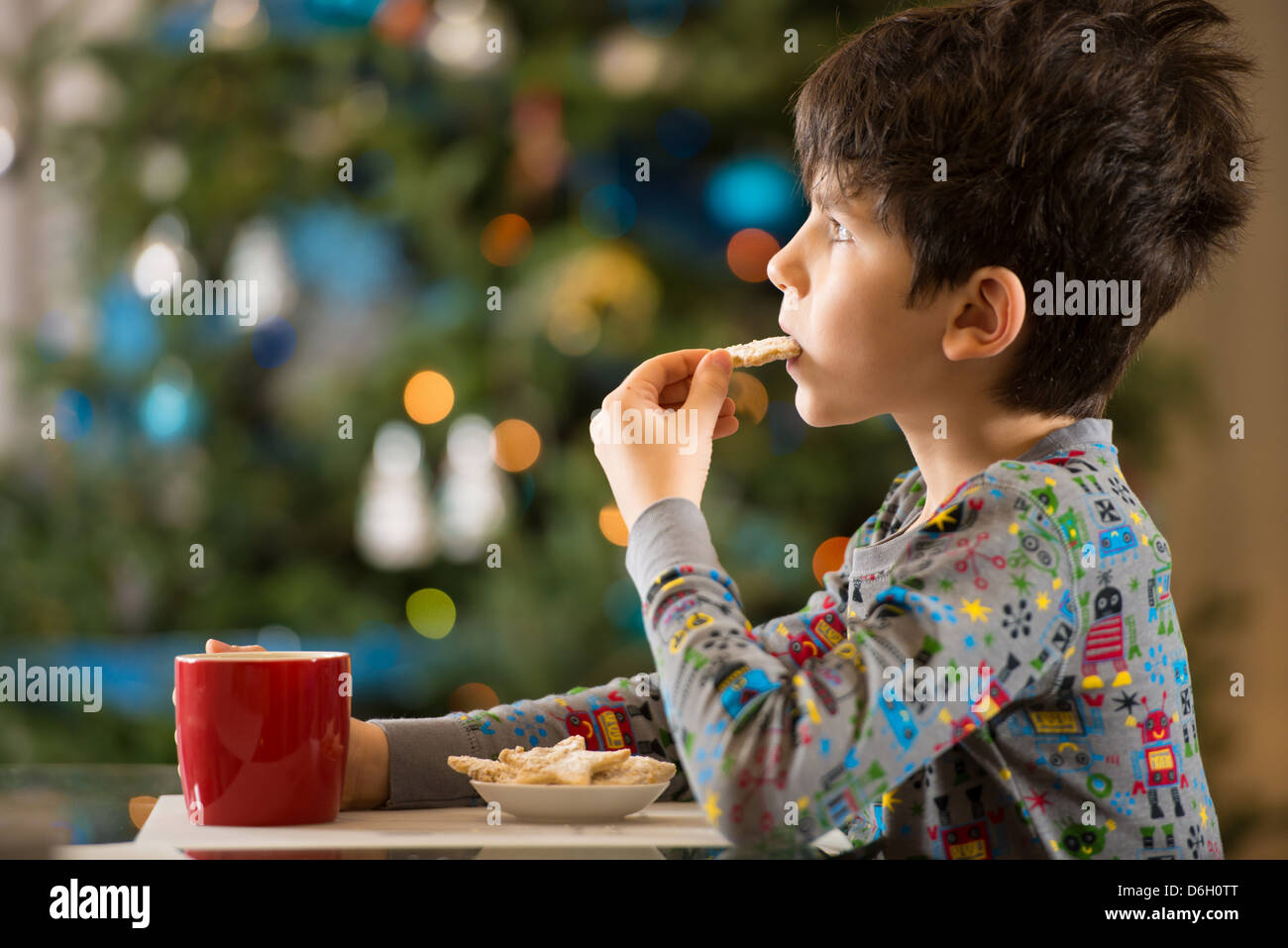 Boy eating Christmas cookies Stock Photo - Alamy