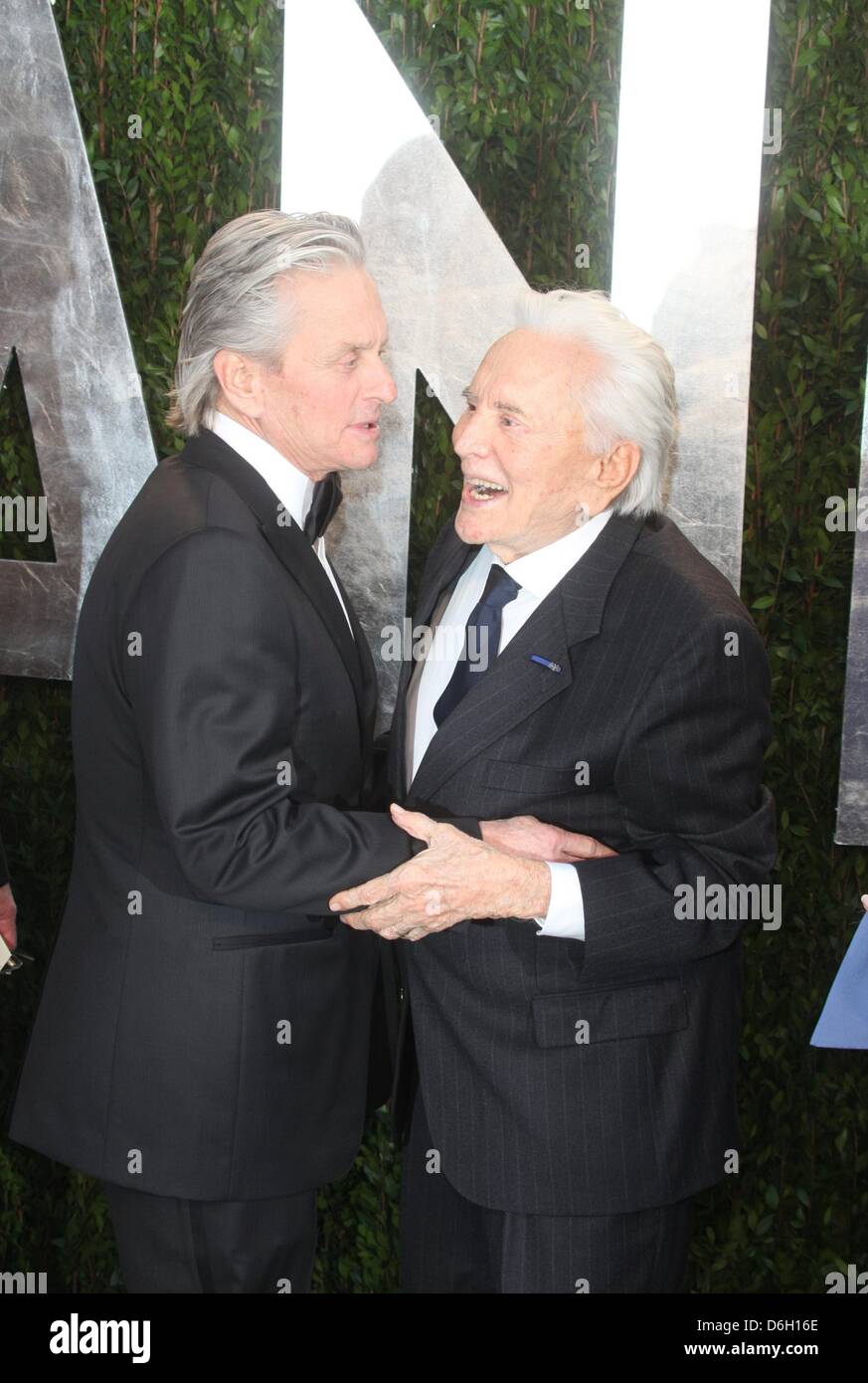 US actor Michael Douglas (L) and his father Kirk Douglas attend the ...