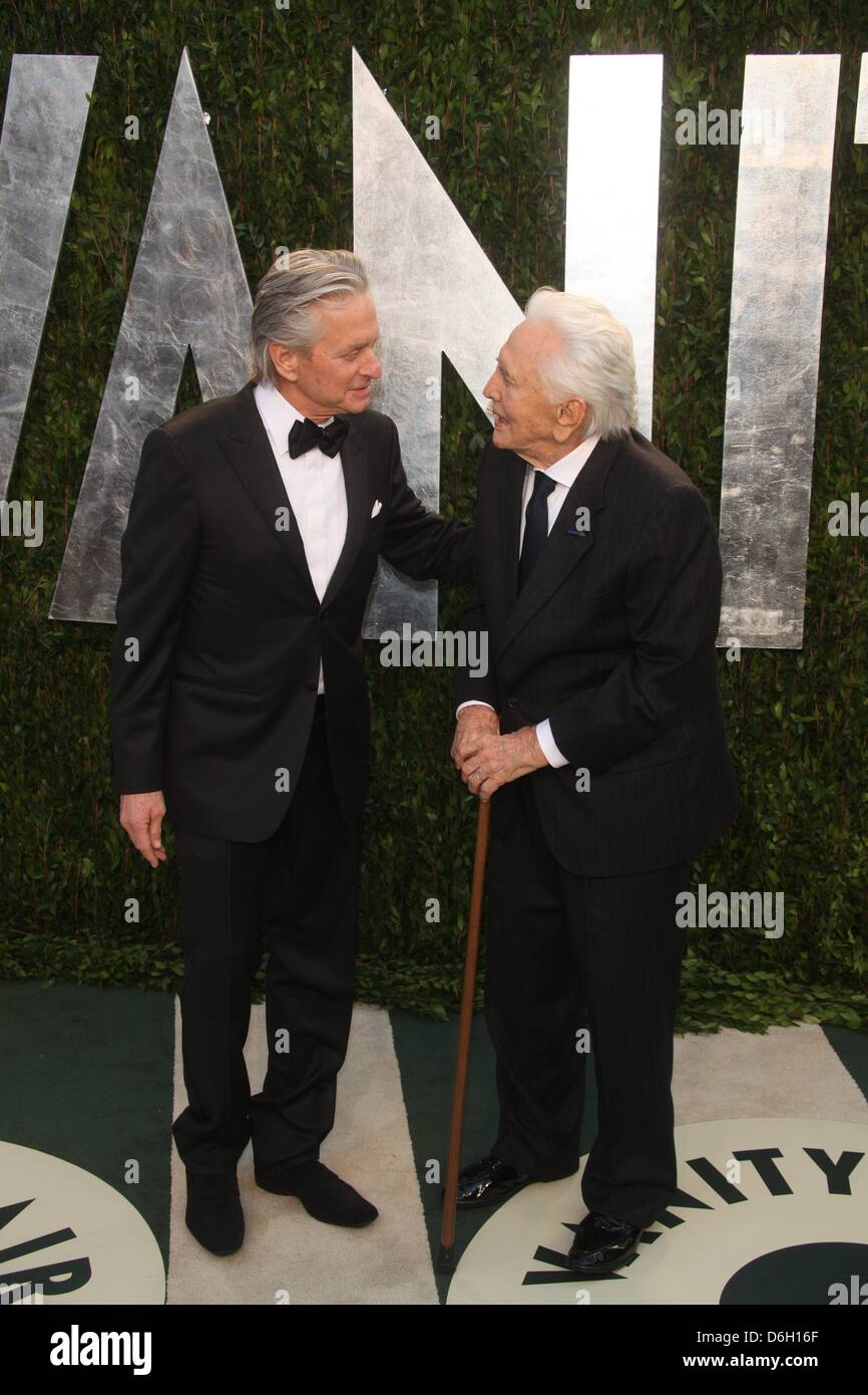 US actor Michael Douglas (L) and his father Kirk Douglas attend the ...
