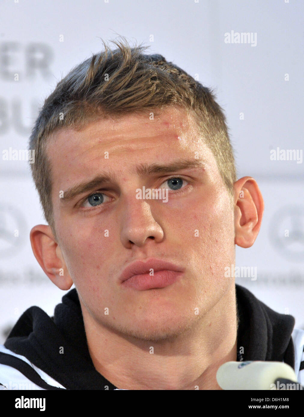 German national player Lars Bender attends a press conference at the ...