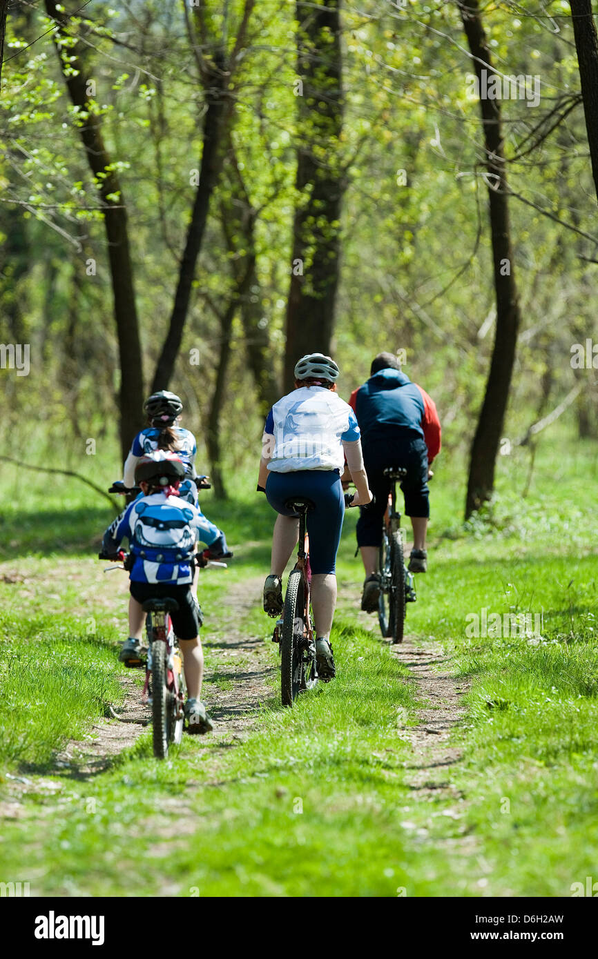 Family riding bicycles together in park Stock Photo - Alamy