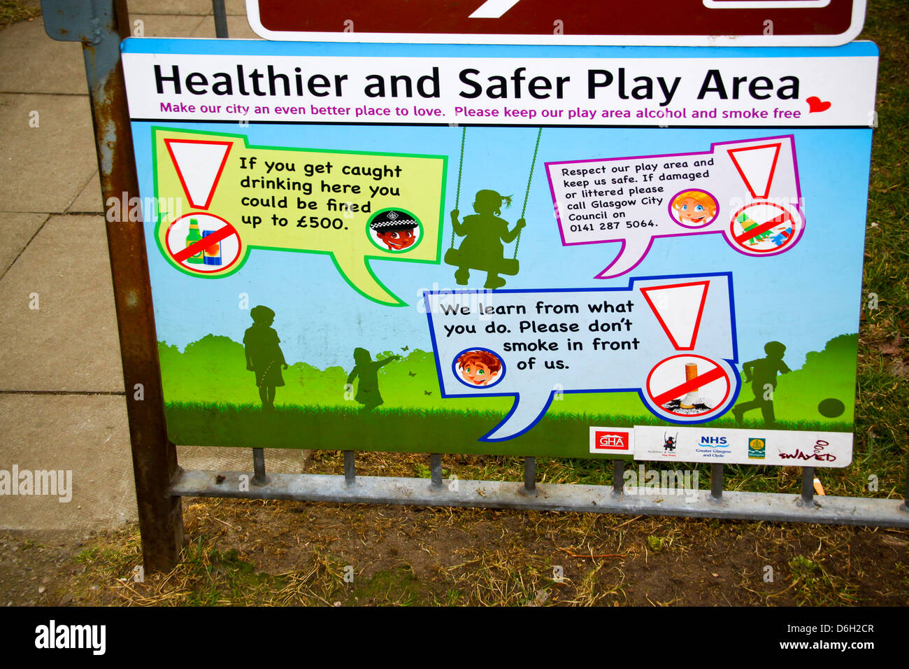 Healthier and Safer Play Area sign Victoria Park Glasgow Stock Photo ...