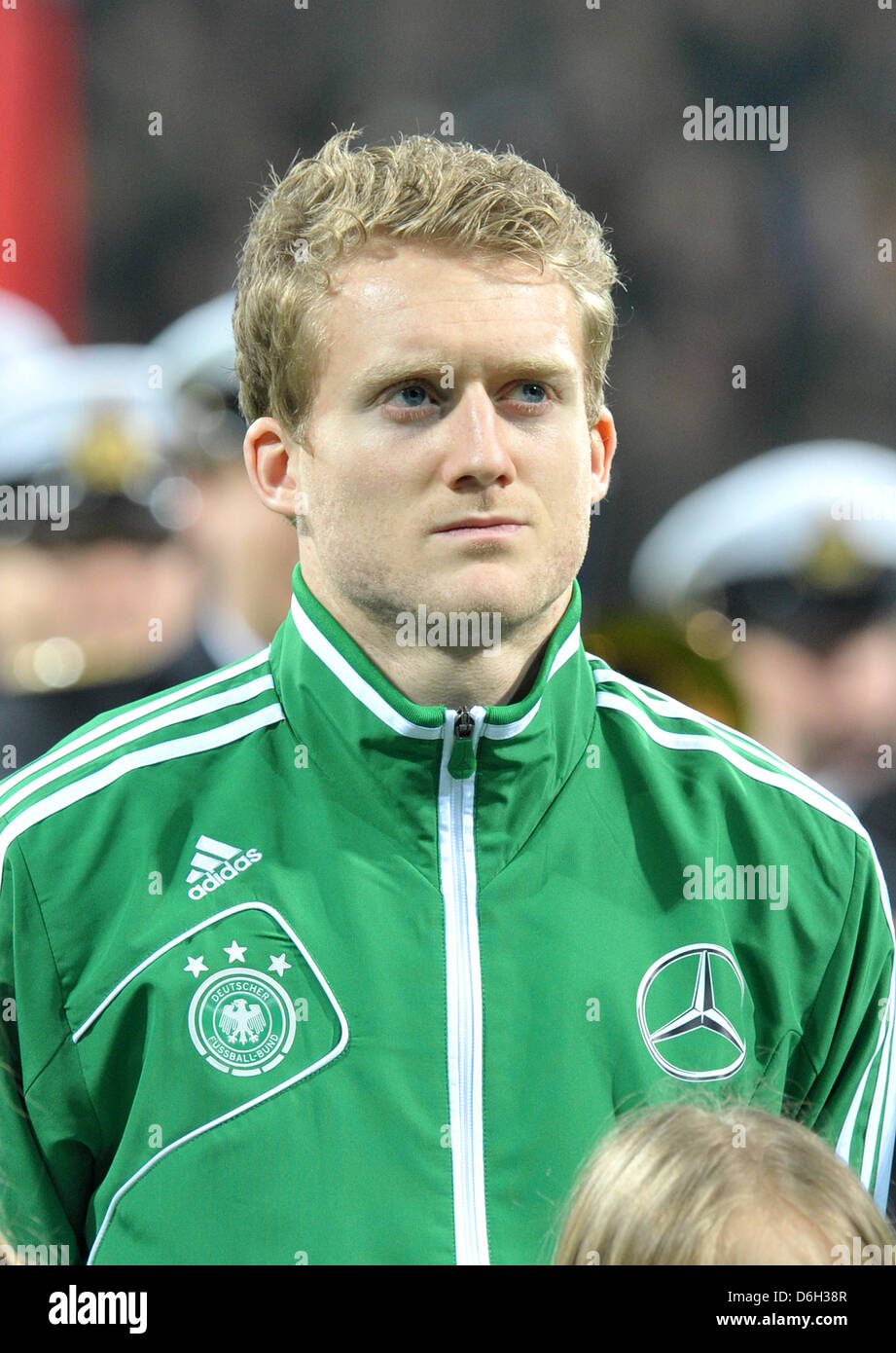Germany's Andre Schuerrle listens to the German national anthem before ...