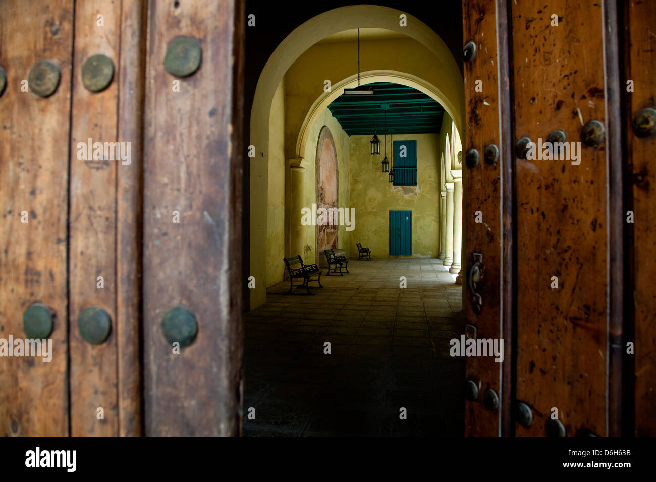 Interior of old baroque building, Habana Vieja, Cuban city of Havana ...