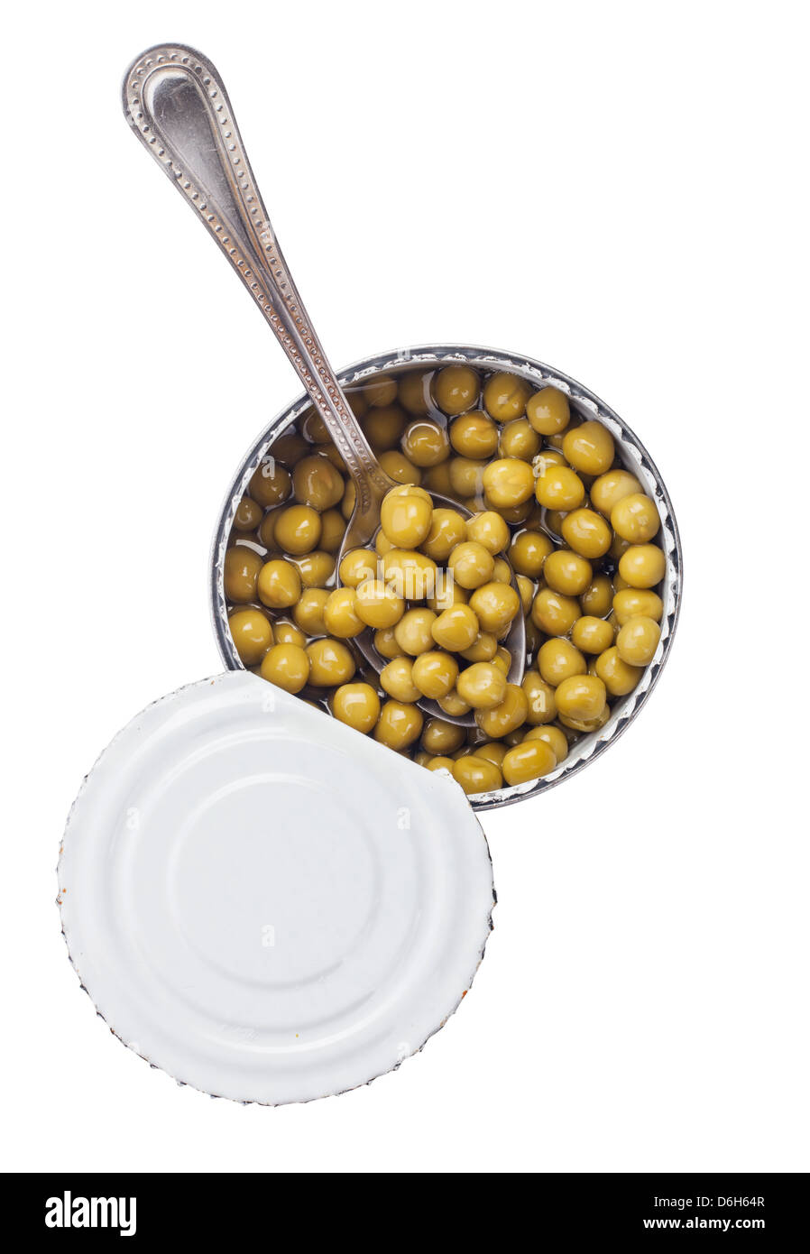 Open tin can of peas isolated on white. Clipping path Stock Photo - Alamy