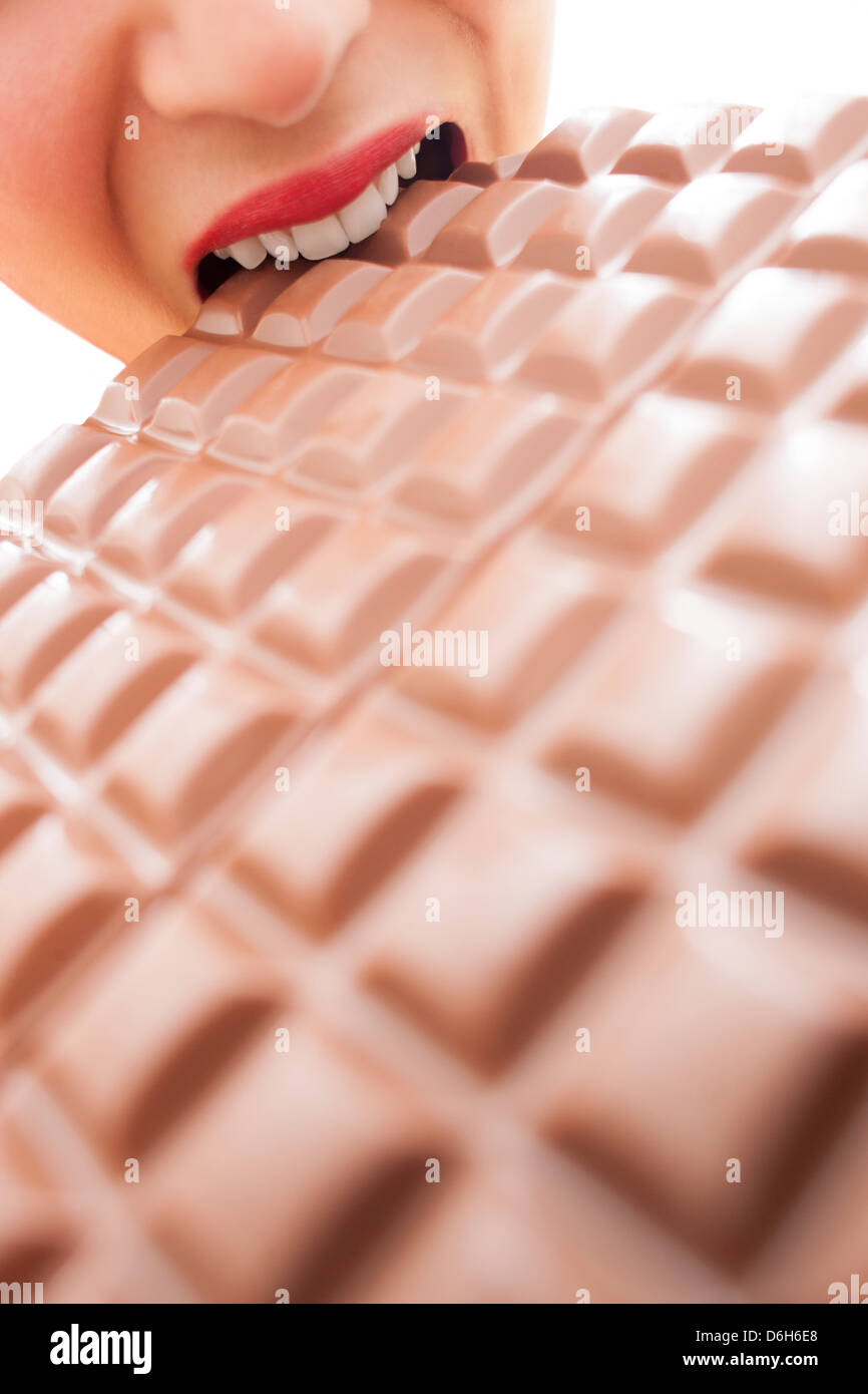 Eating chocolate bar woman hi-res stock photography and images - Alamy