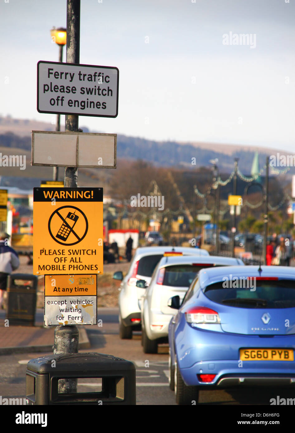Car ferry queue with warning signs Largs Scotland Stock Photo - Alamy
