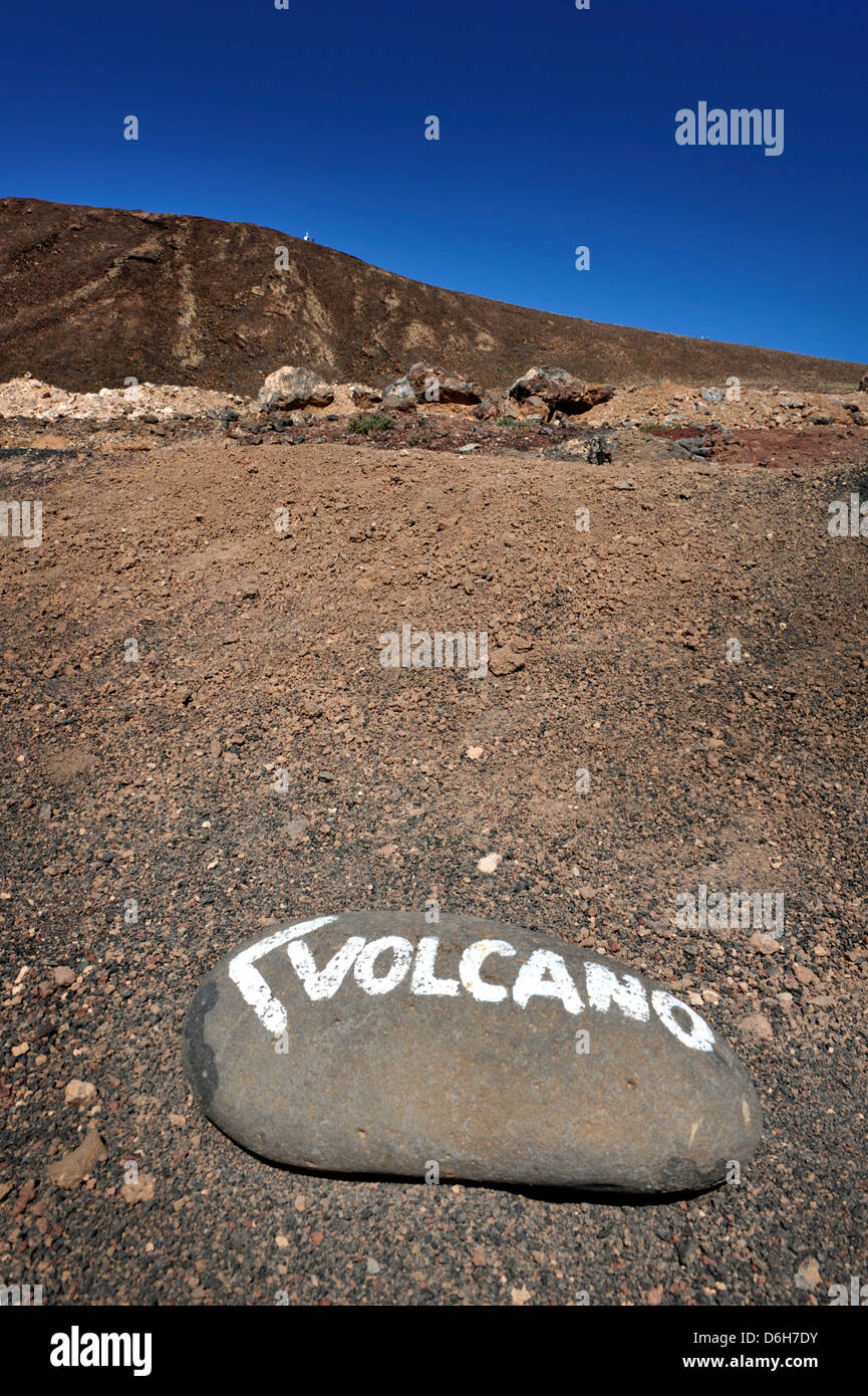 A rock with the word volcano painted onto it marks the path on Montana ...