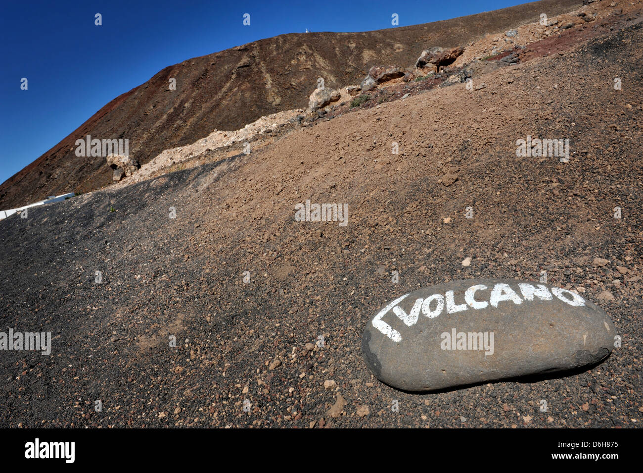 A rock with the word volcano painted onto it marks the path on Montana ...