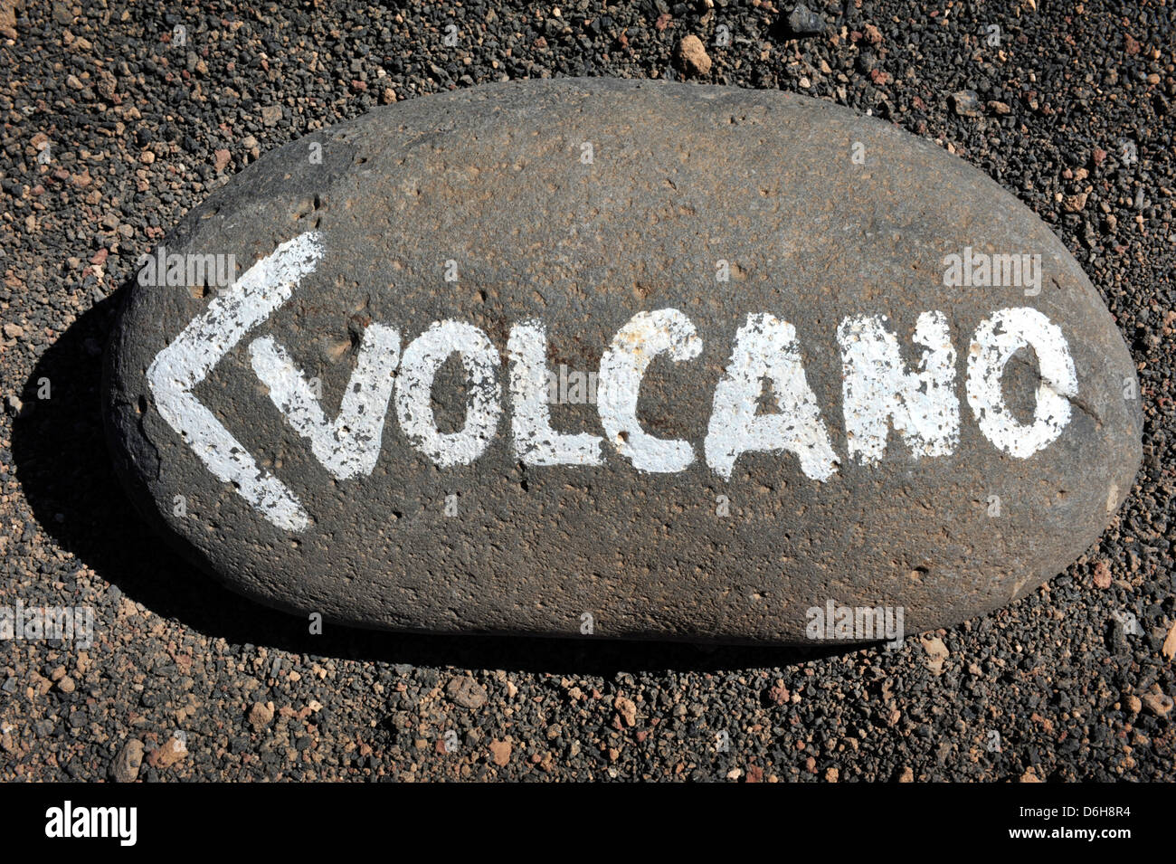A rock with the word volcano painted onto it marks the path on Montana ...