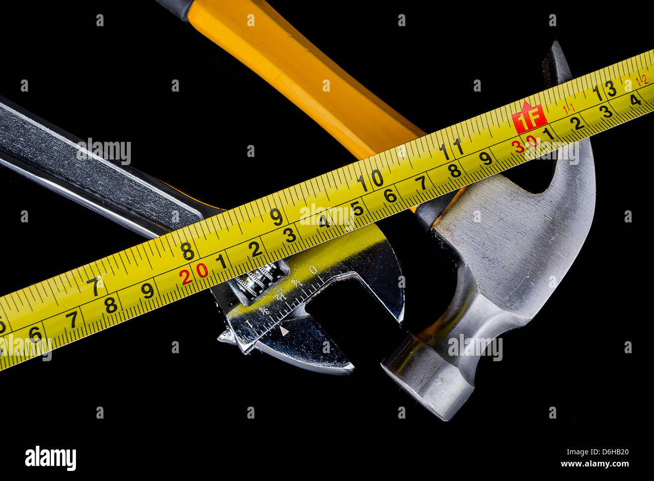 set of tools and instruments on wood background Stock Photo - Alamy