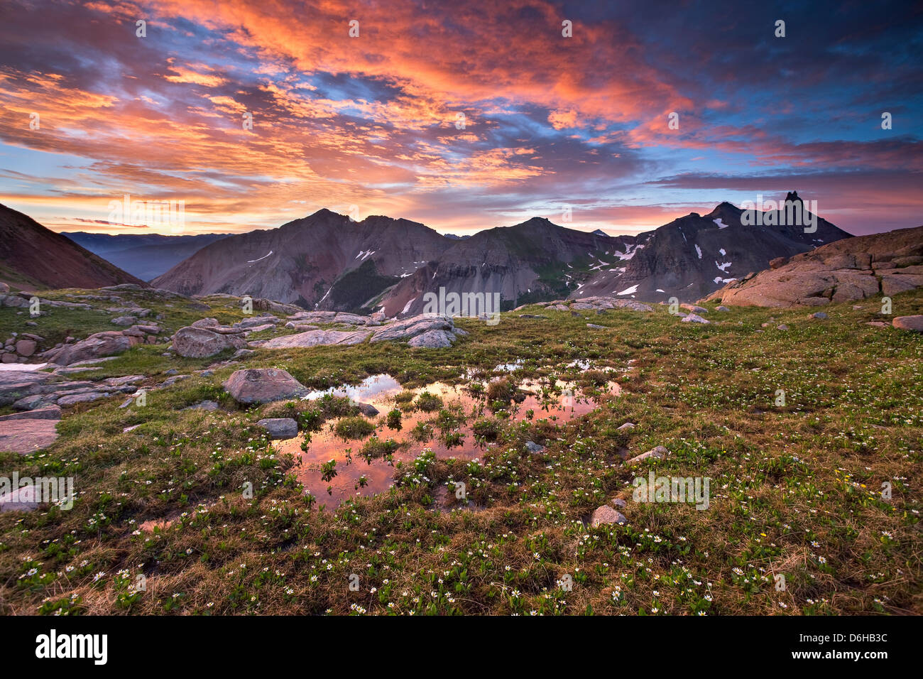 Sunset sky reflected in still rural lake Stock Photo - Alamy