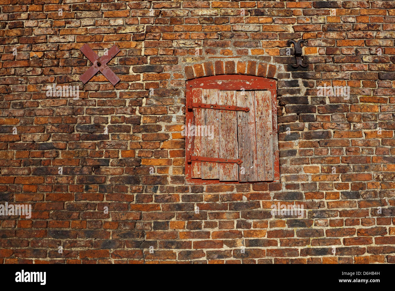 Architectural detail on an old brick walled farm building with ...