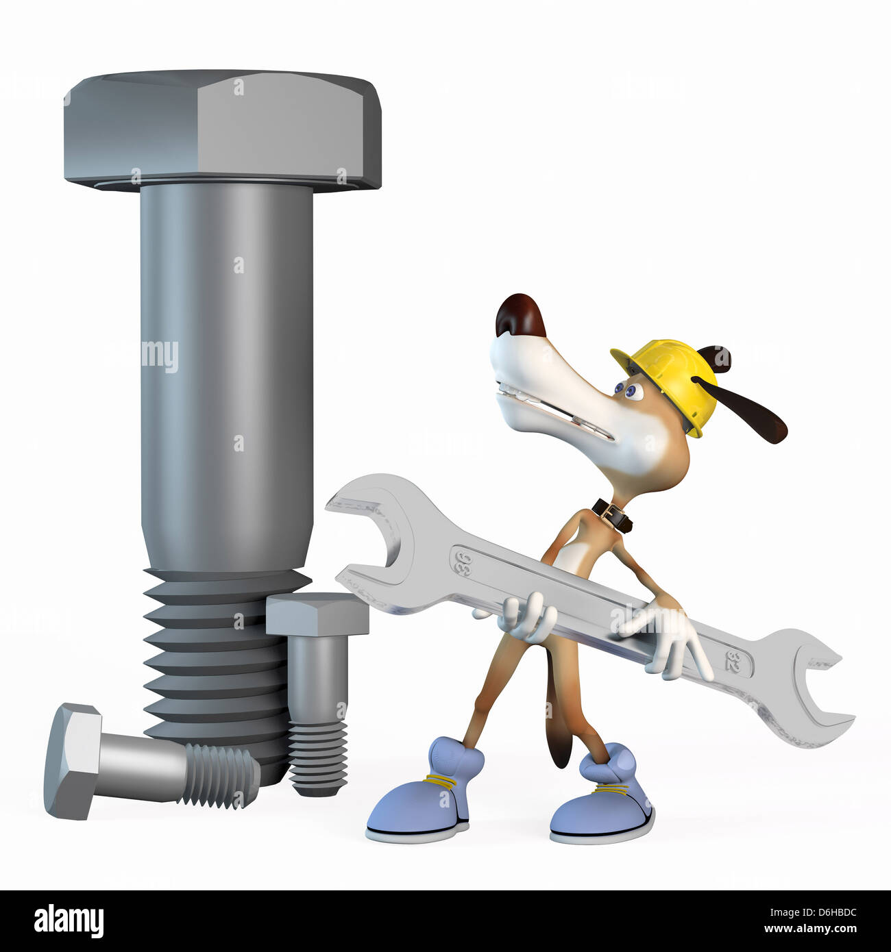 Illustration, Dog worker. Dog working at plant with tools Stock Photo ...