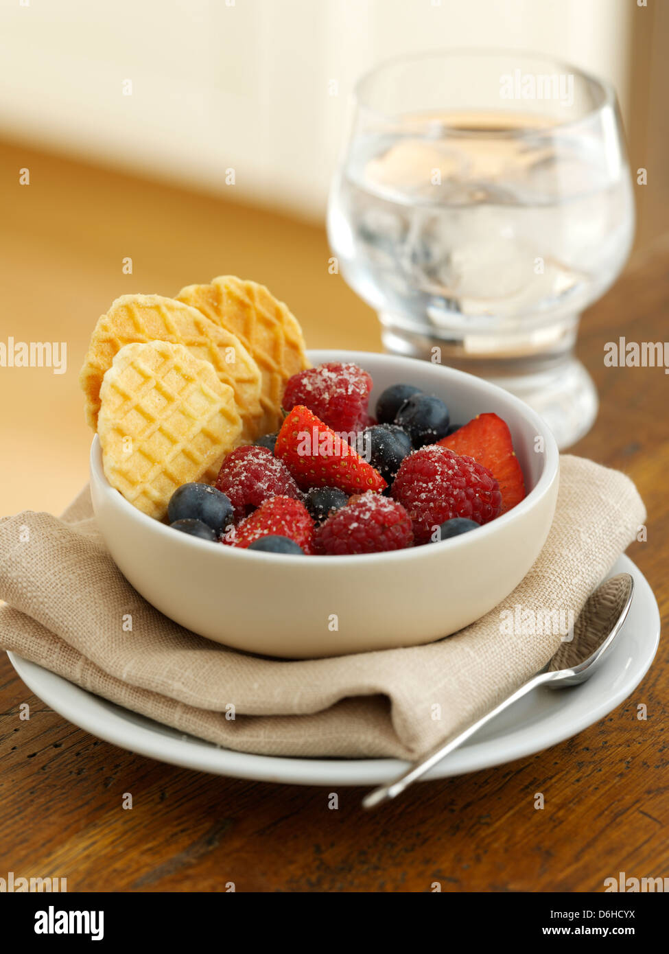 Sugared summer fruits with waffles Stock Photo - Alamy