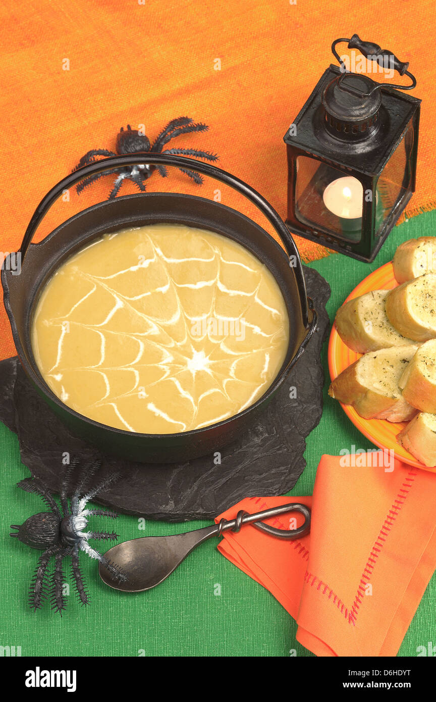 Halloween soup with garlic bread Stock Photo - Alamy