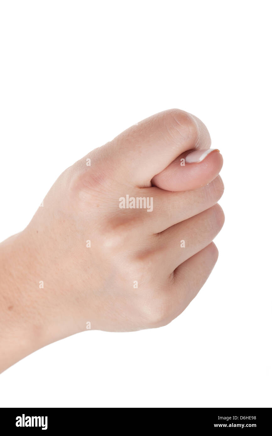 Fig gesture, closeup on white background Stock Photo - Alamy