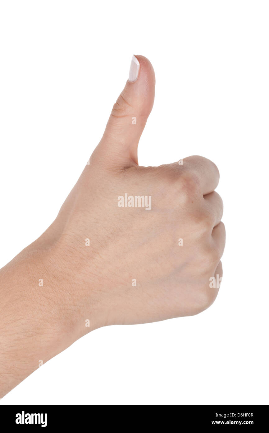 Woman hand with sign - Thumbs up Stock Photo - Alamy