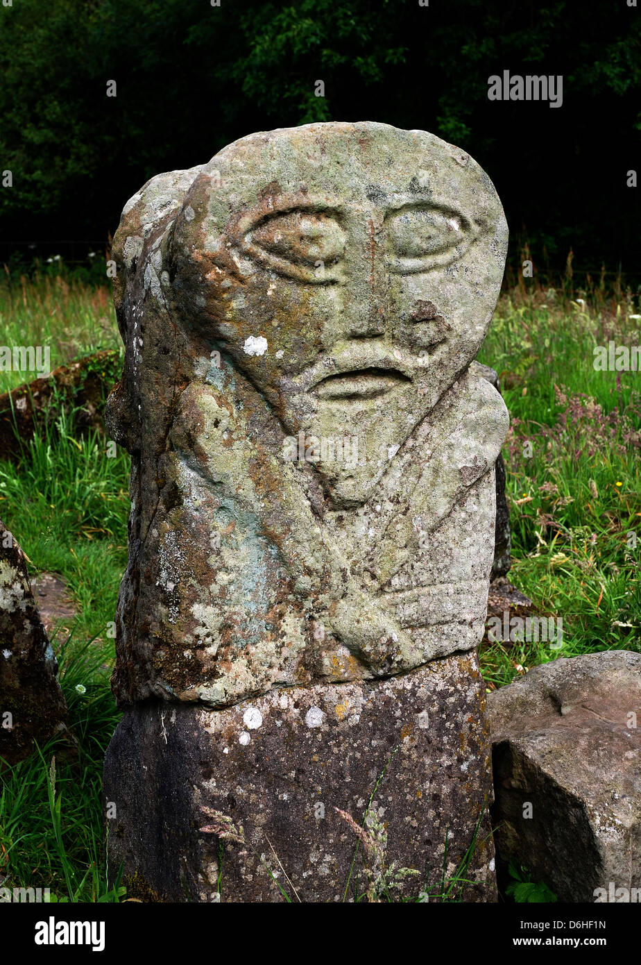 A two faced Celtic figure, Janus Stone, Caldragh graveyard, Boa Island ...