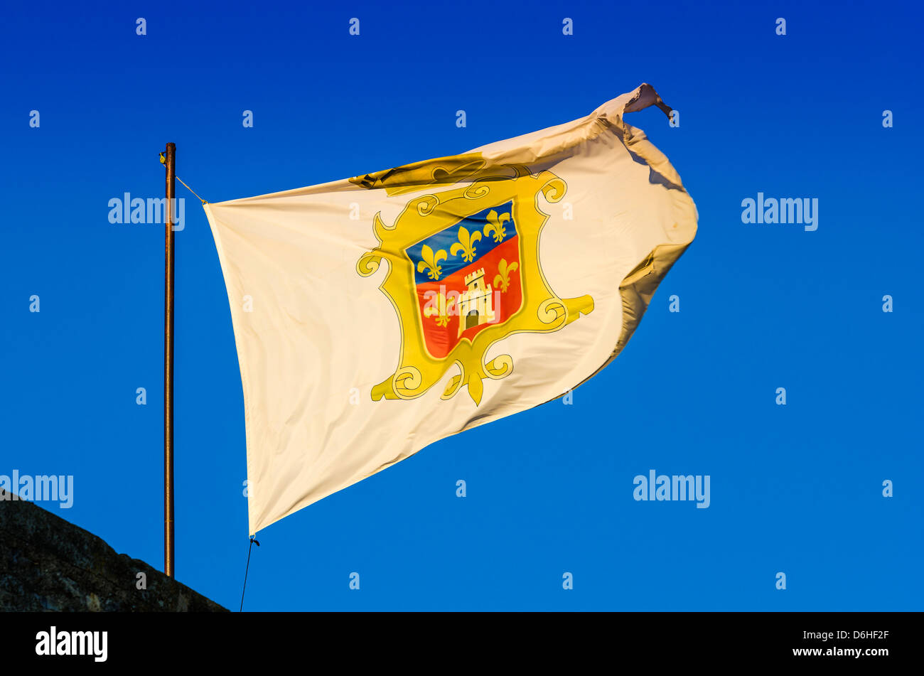Flag over Hotel de Ville (City Hall), Honfleur, Normandy, France Stock ...