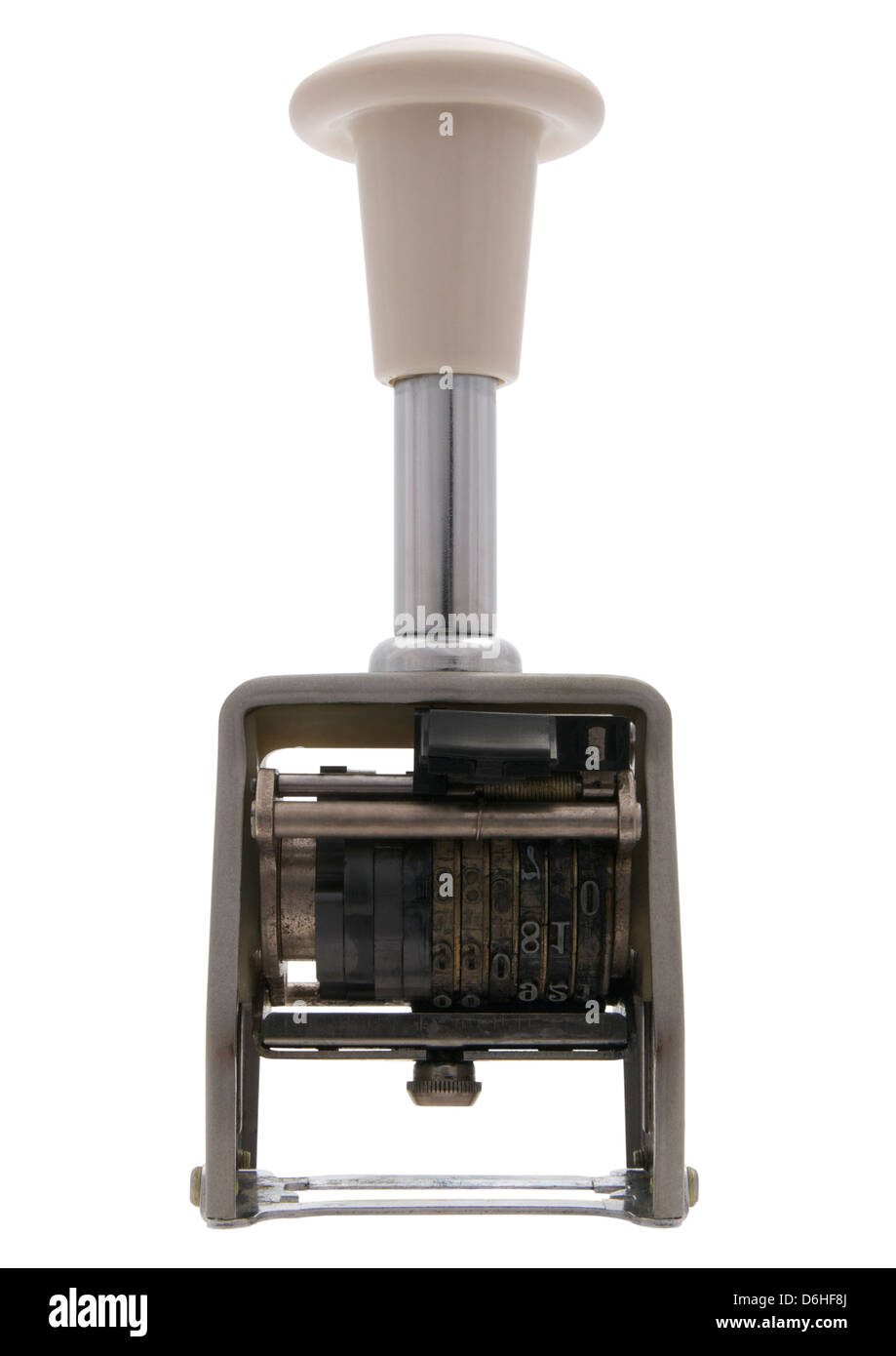 Old numbering machine on white background Stock Photo - Alamy