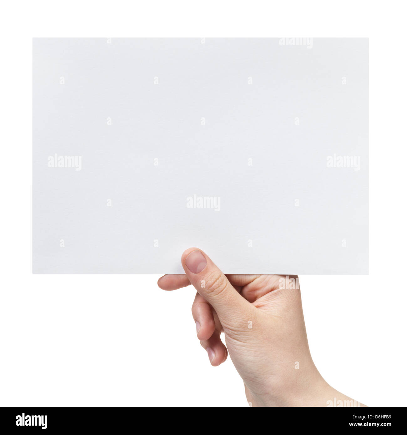female teen hand holding blank paper a5 sheet, isolated on white Stock ...