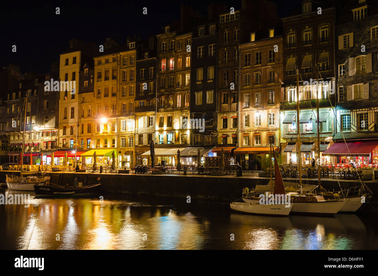 Honfleur harbor at night, Normandy, France Stock Photo - Alamy