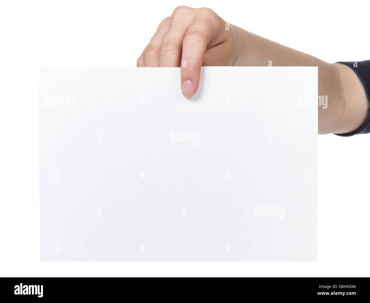 female teen hand holding blank paper a5 sheet, isolated on white Stock ...