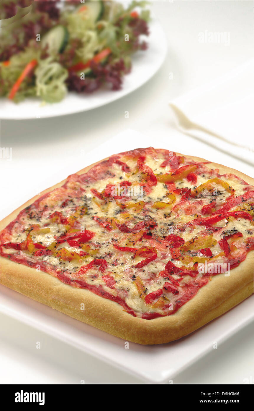 Square pepperoni pizza Stock Photo - Alamy