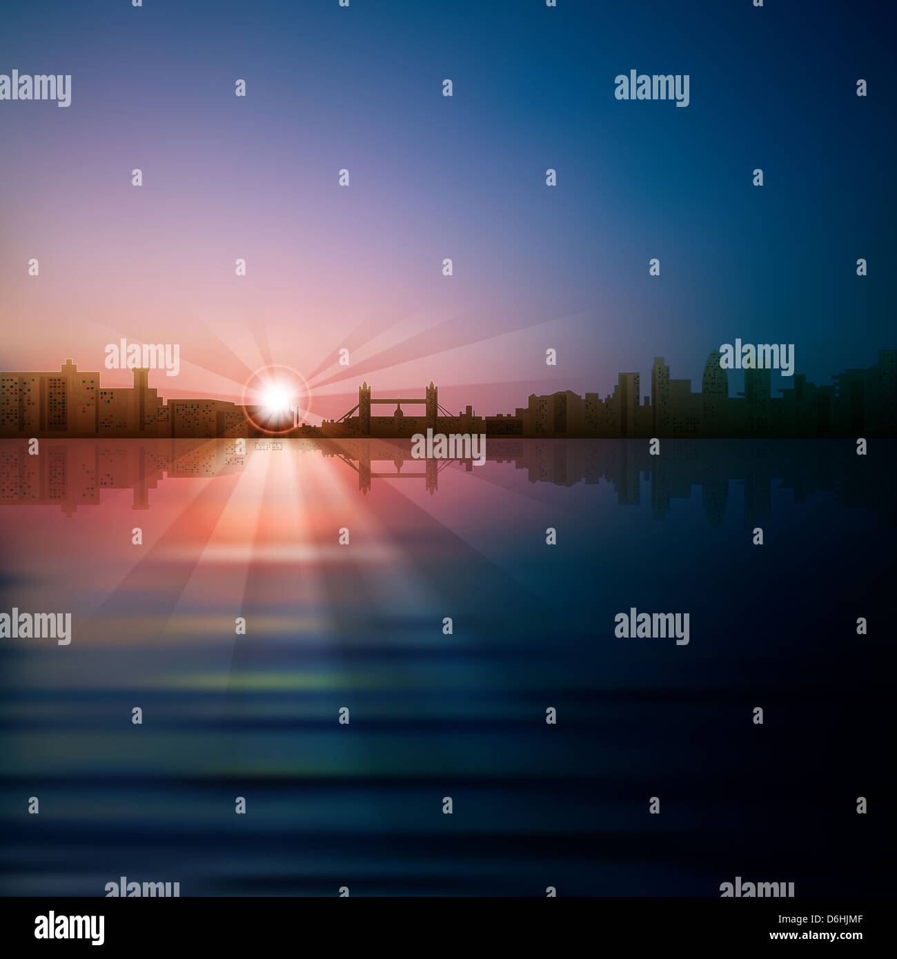 abstract sunrise background with silhouette of London Stock Photo - Alamy