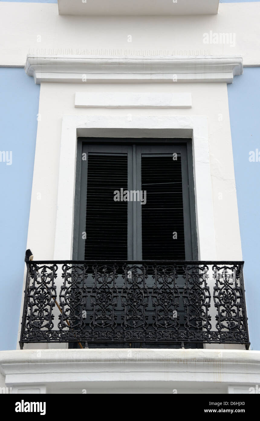 Colorful blue building and window in Old San Juan, Puerto Rico Stock ...