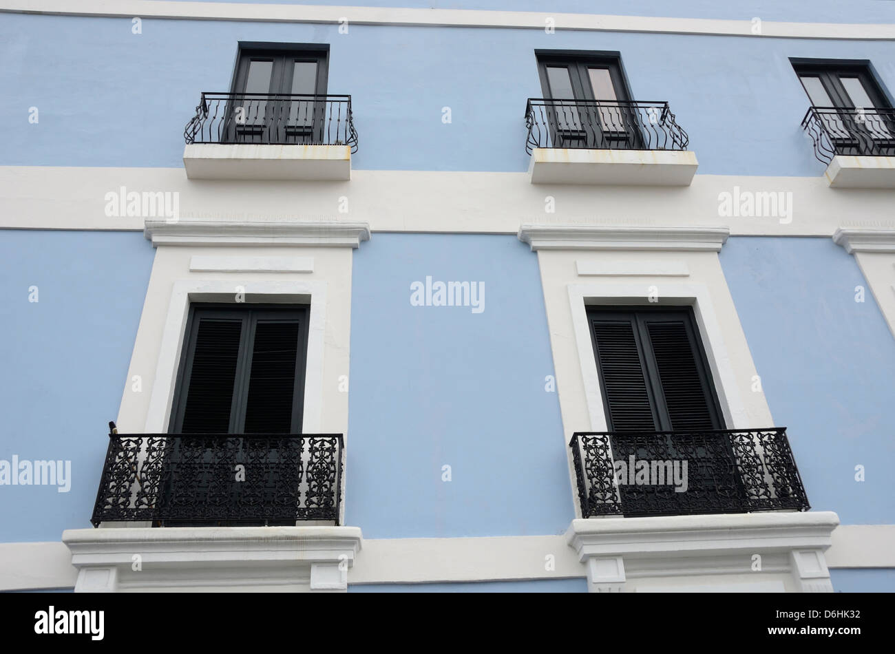 Colorful blue building and windows in Old San Juan, Puerto Rico Stock ...