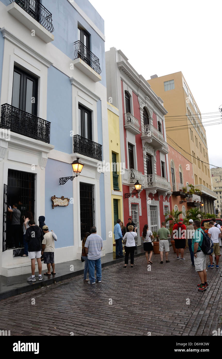 Colorful buildings and cobblestone street in Old San Juan, Puerto Rico ...