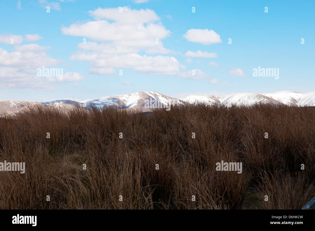 landscape snow covered mountains above Junction 37 of M6, near Kendal ...