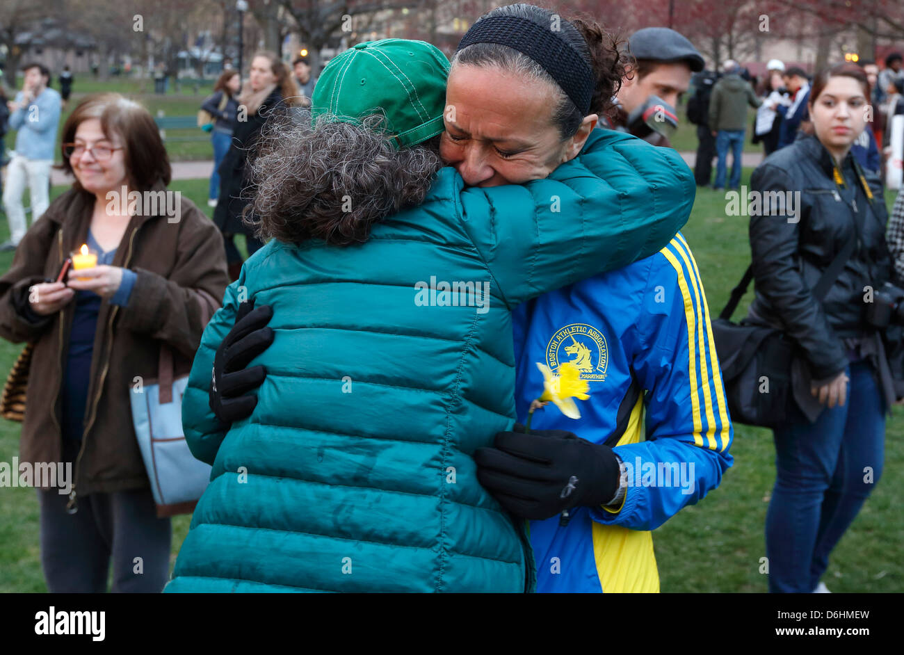 Marathon bombing hug hi-res stock photography and images - Alamy
