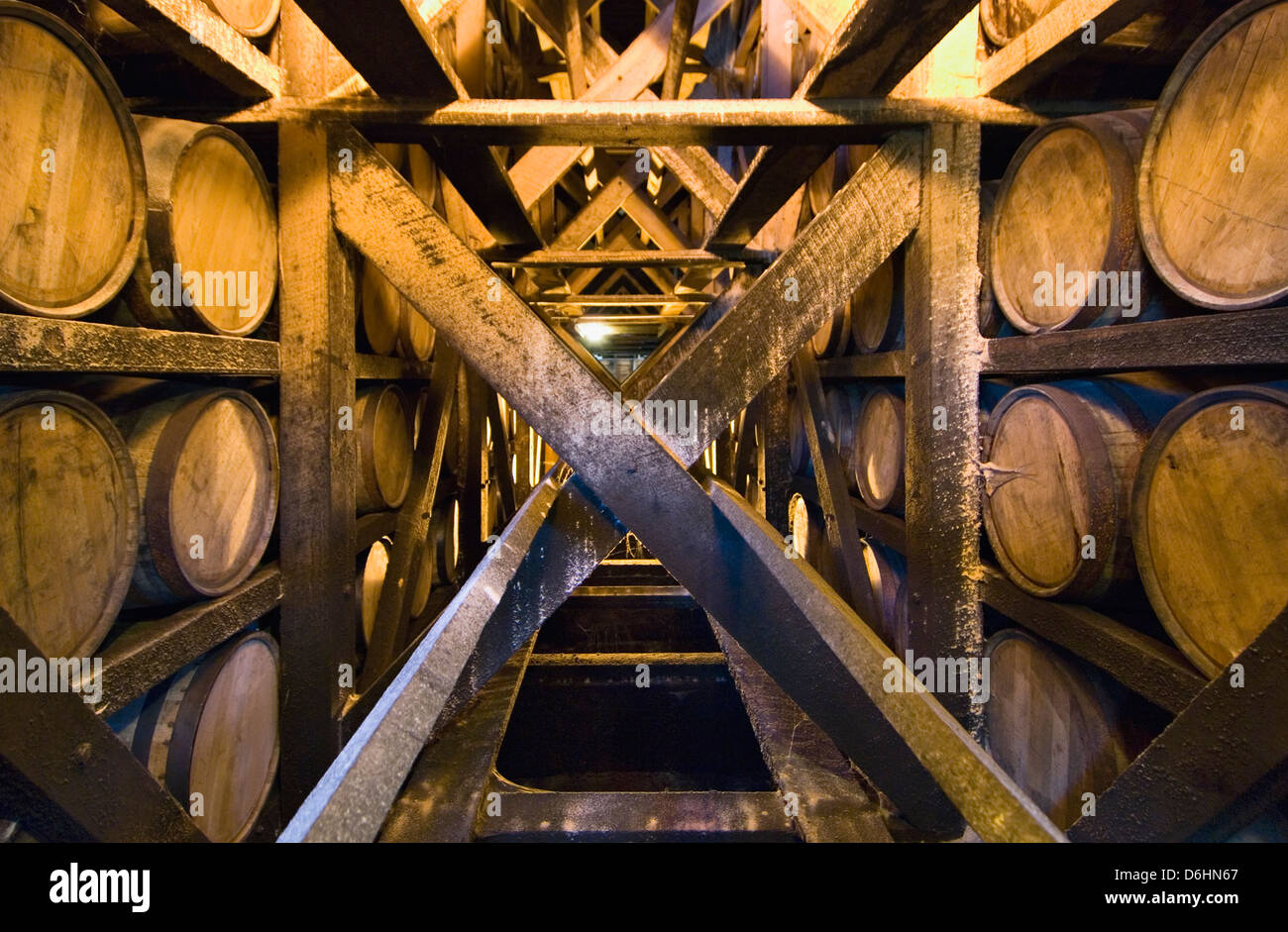Bourbon Whiskey in White Oak Barrels Aging in a Rick House at Heaven ...