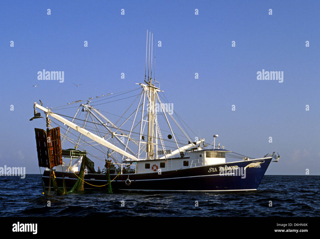 Shrimp boat trolling and fishing near Port Aransas Texas USA Stock ...