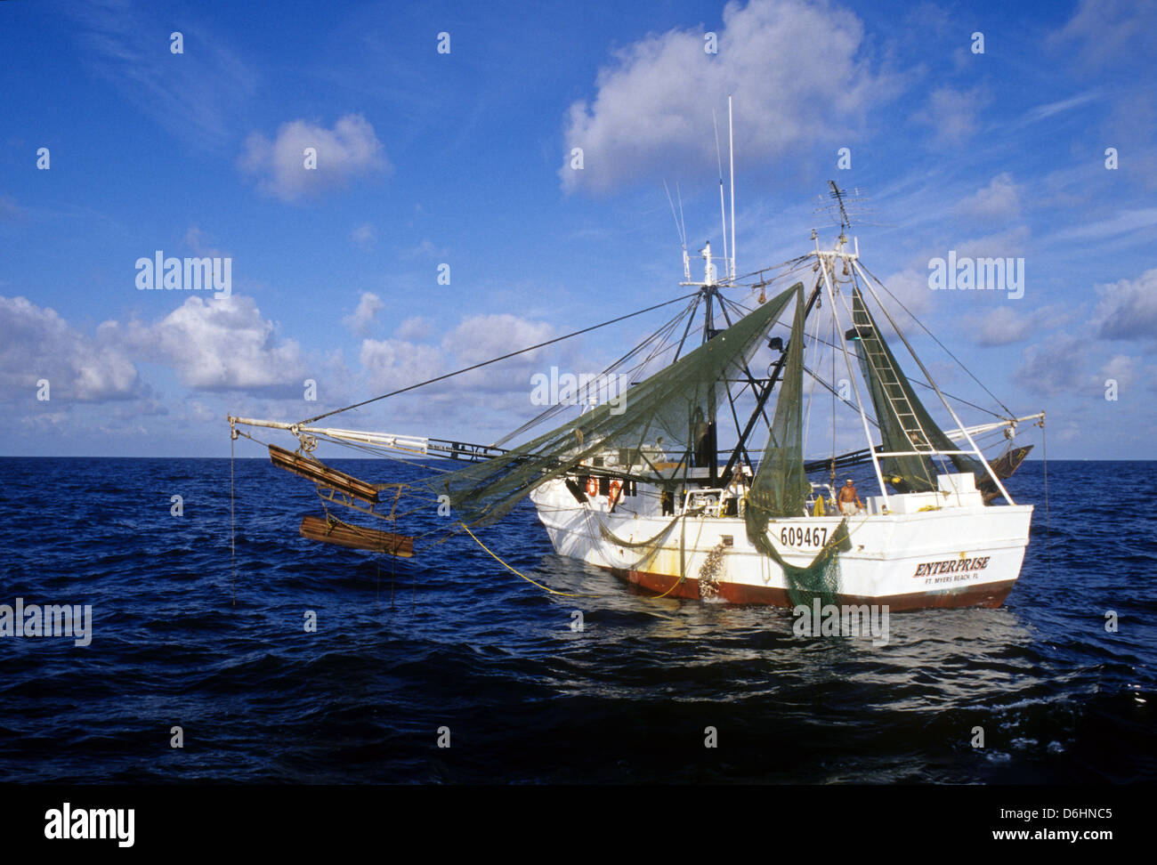 Shrimp boat trolling and fishing near Port Aransas Texas USA Stock ...