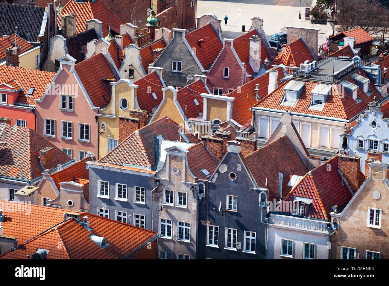 Architecture of old town in Gdansk, Poland - Bird`s eye view Stock ...