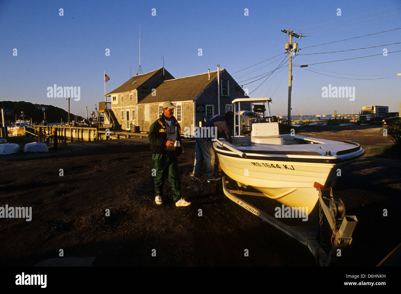 Fly fishermen getting ready for a day of fishing near Chatham Cape Cod ...