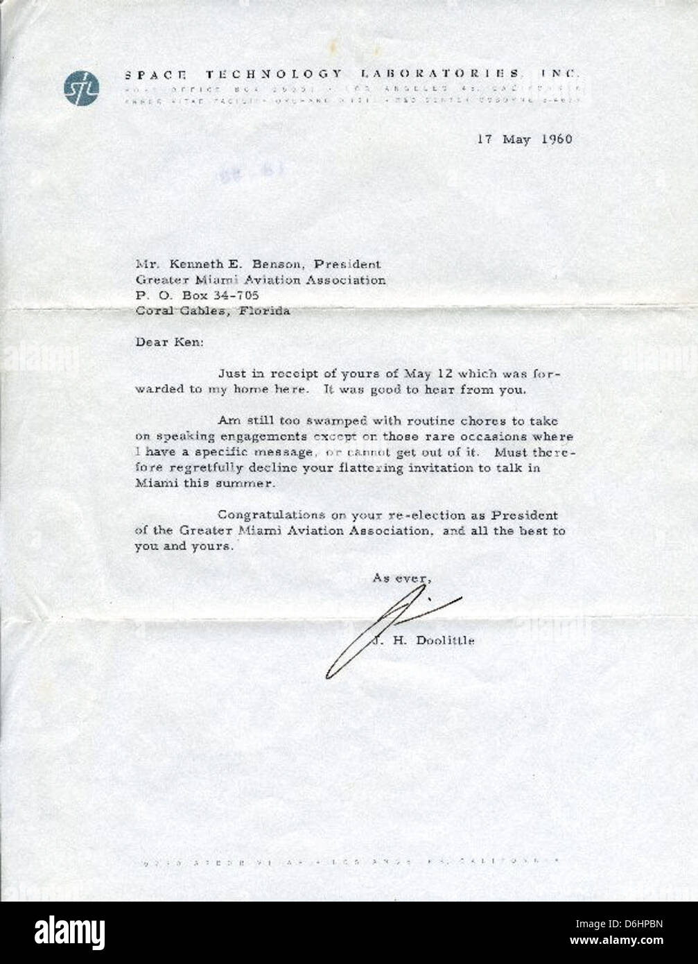 This image features an autograph from Jimmy Doolittle, a pioneering ...