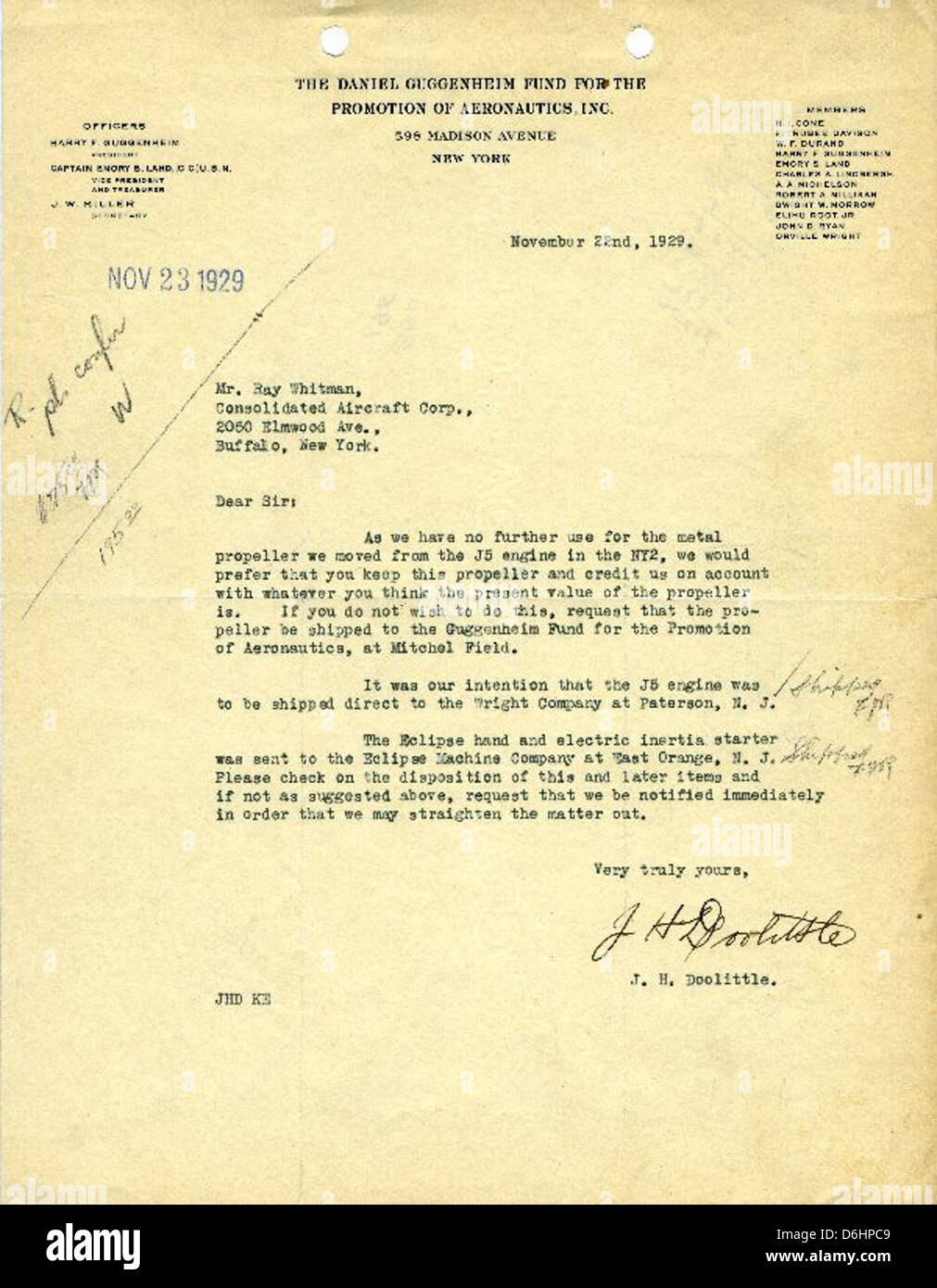 This autograph by Jimmy Doolittle, famous for his leadership in the ...