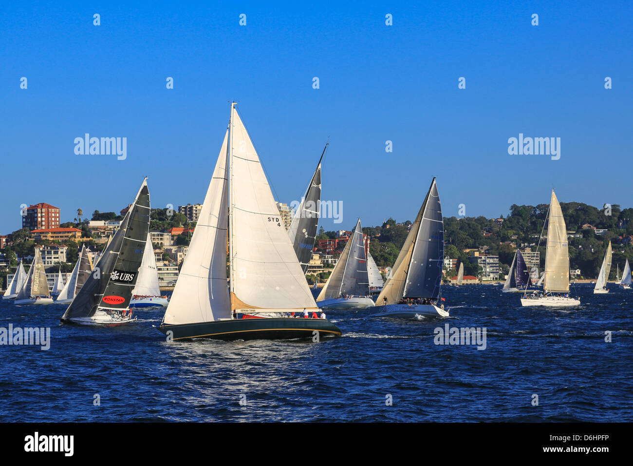 Sailboats racing in Sydney Harbour on a sunny afternoon Stock Photo - Alamy