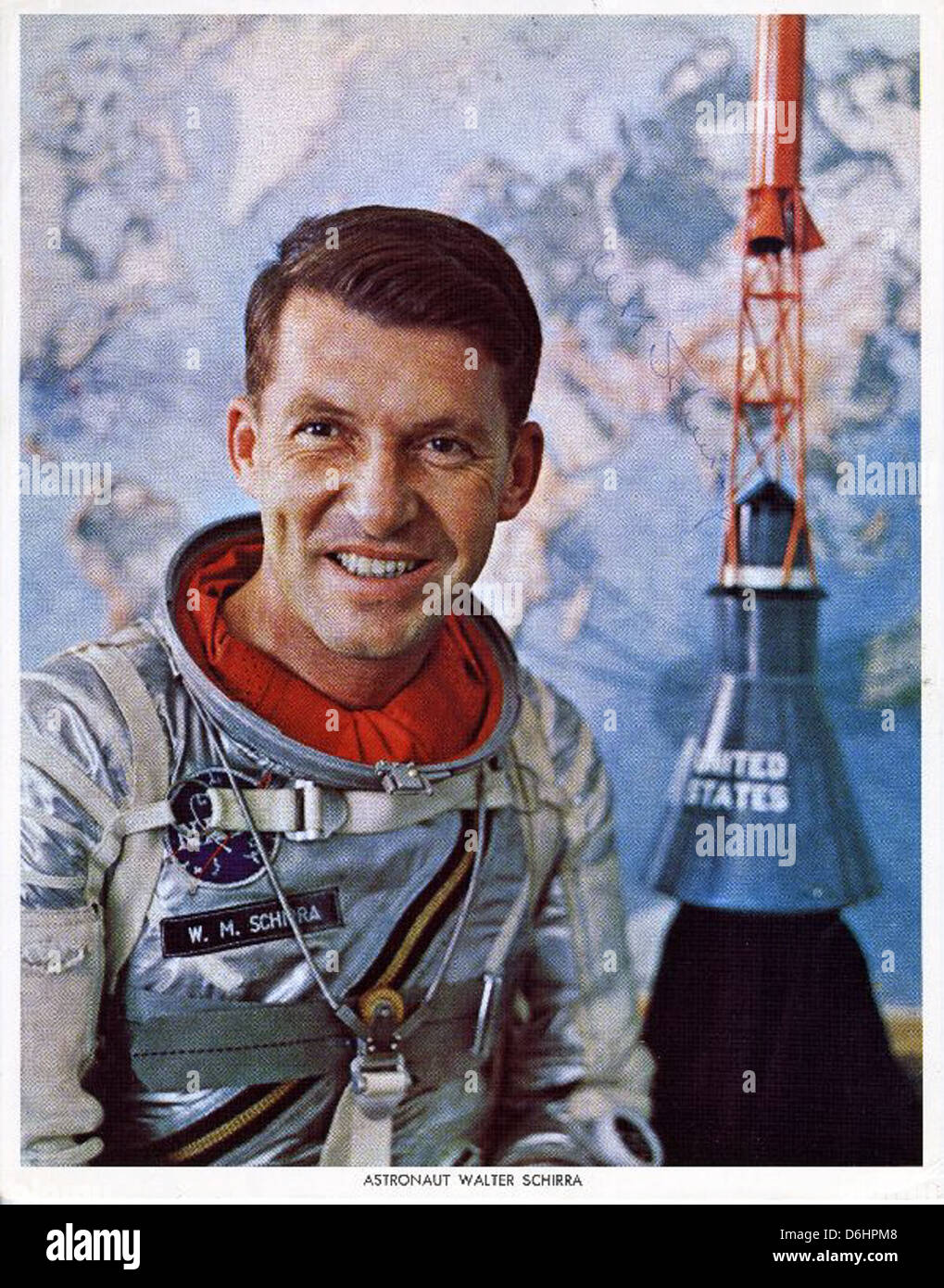 This image features astronaut Walter Schirra during his 1962 NASA Project Mercury mission aboard ...